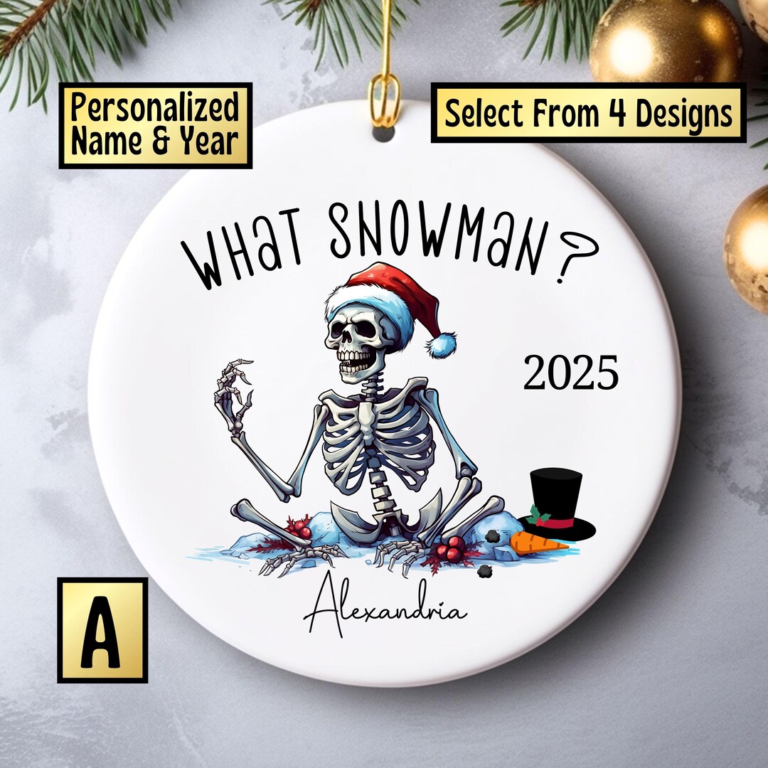 Personalized Funny Skeleton Ceramic Christmas Ornament, Customizable ...