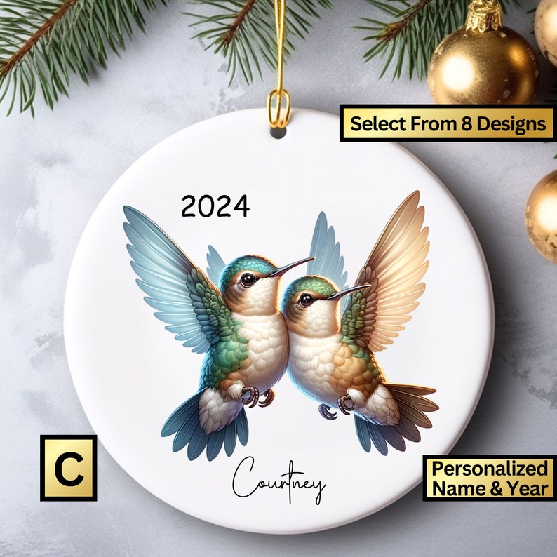 Personalized Ceramic Cute Flying Hummingbirds Christmas Ornament ...