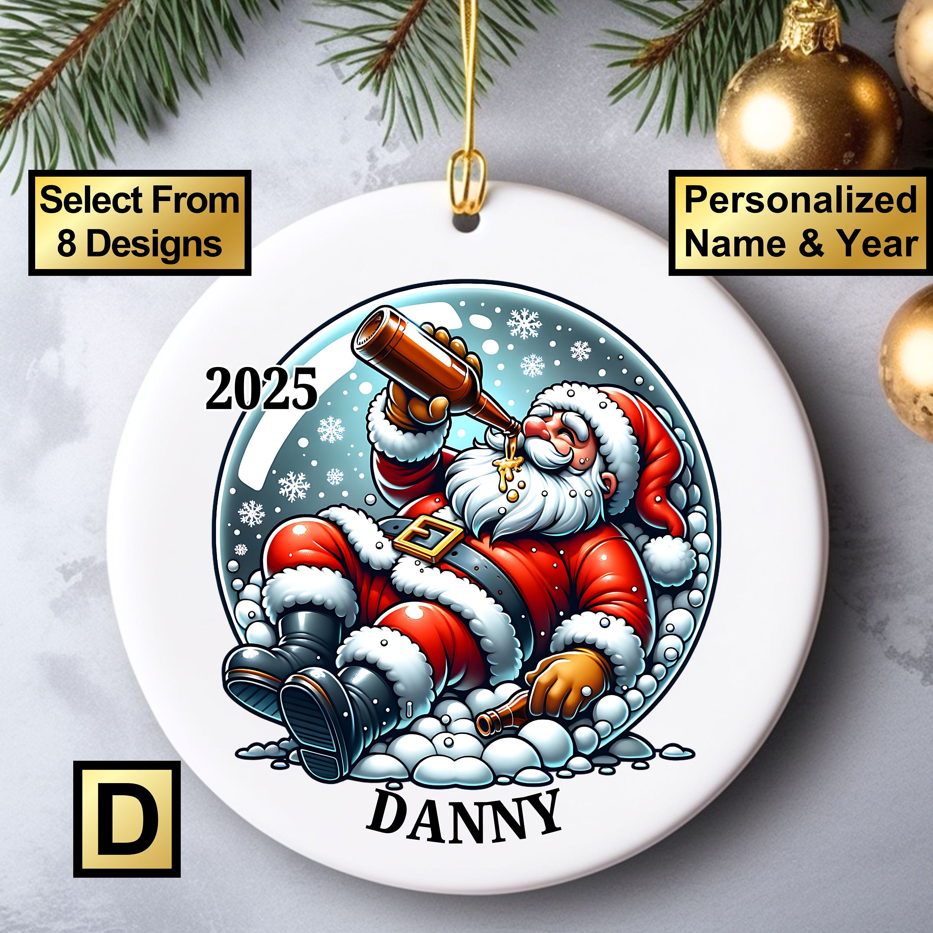 Personalized Funny Drunk Santa Enjoying A Beer Ceramic Christmas ...