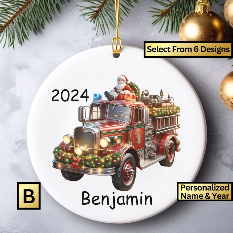 Personalized Antique Fire Truck Ceramic Christmas Ornament Gift ...