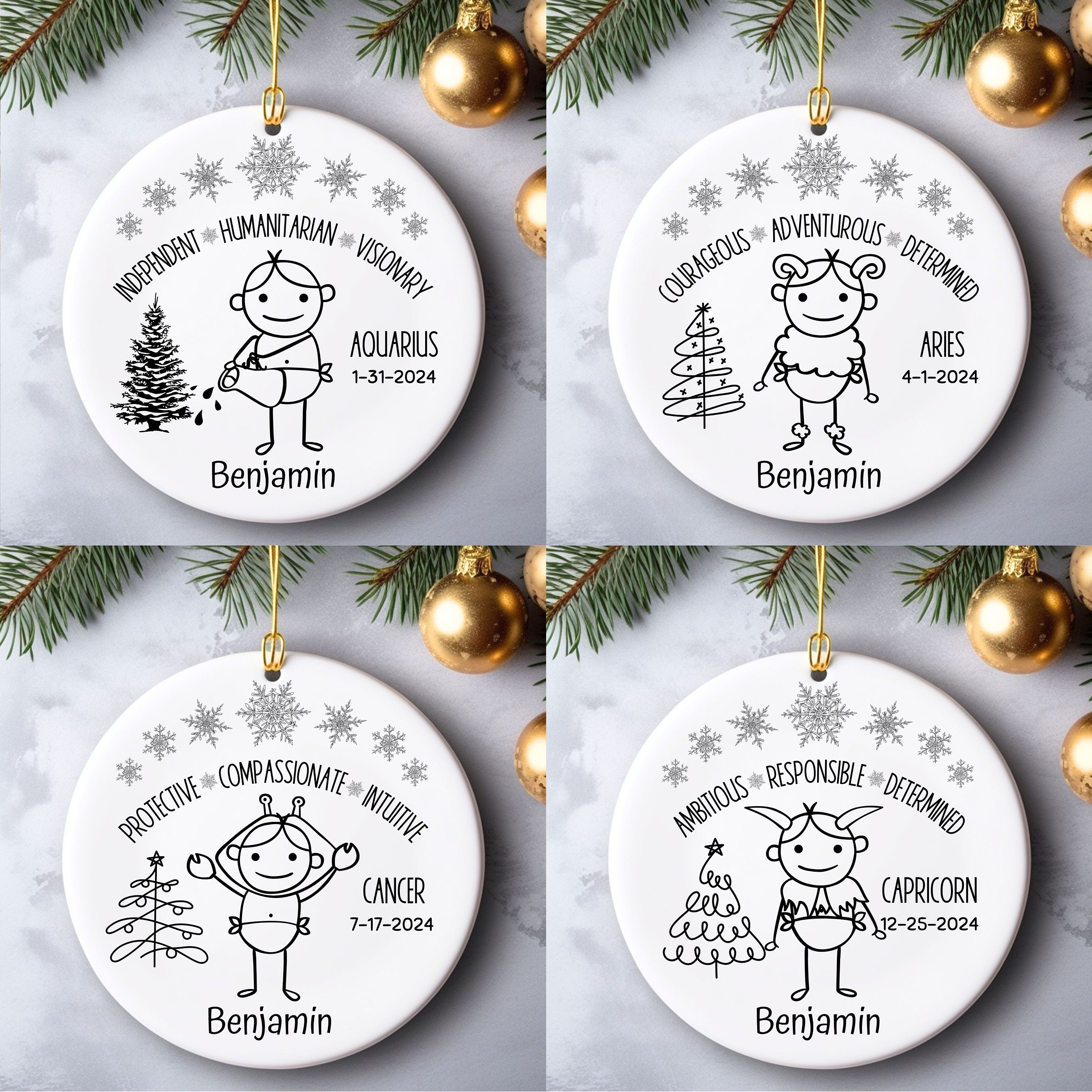 Leo Baby Boy Personalized Zodiac Sign Ceramic Christmas Ornament Gift ...