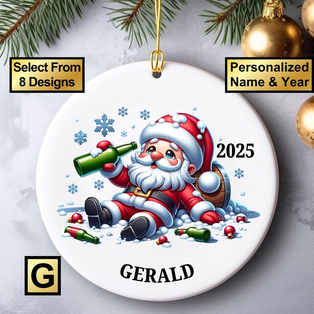 Personalized Funny Drunk Santa Enjoying A Beer Ceramic Christmas ...
