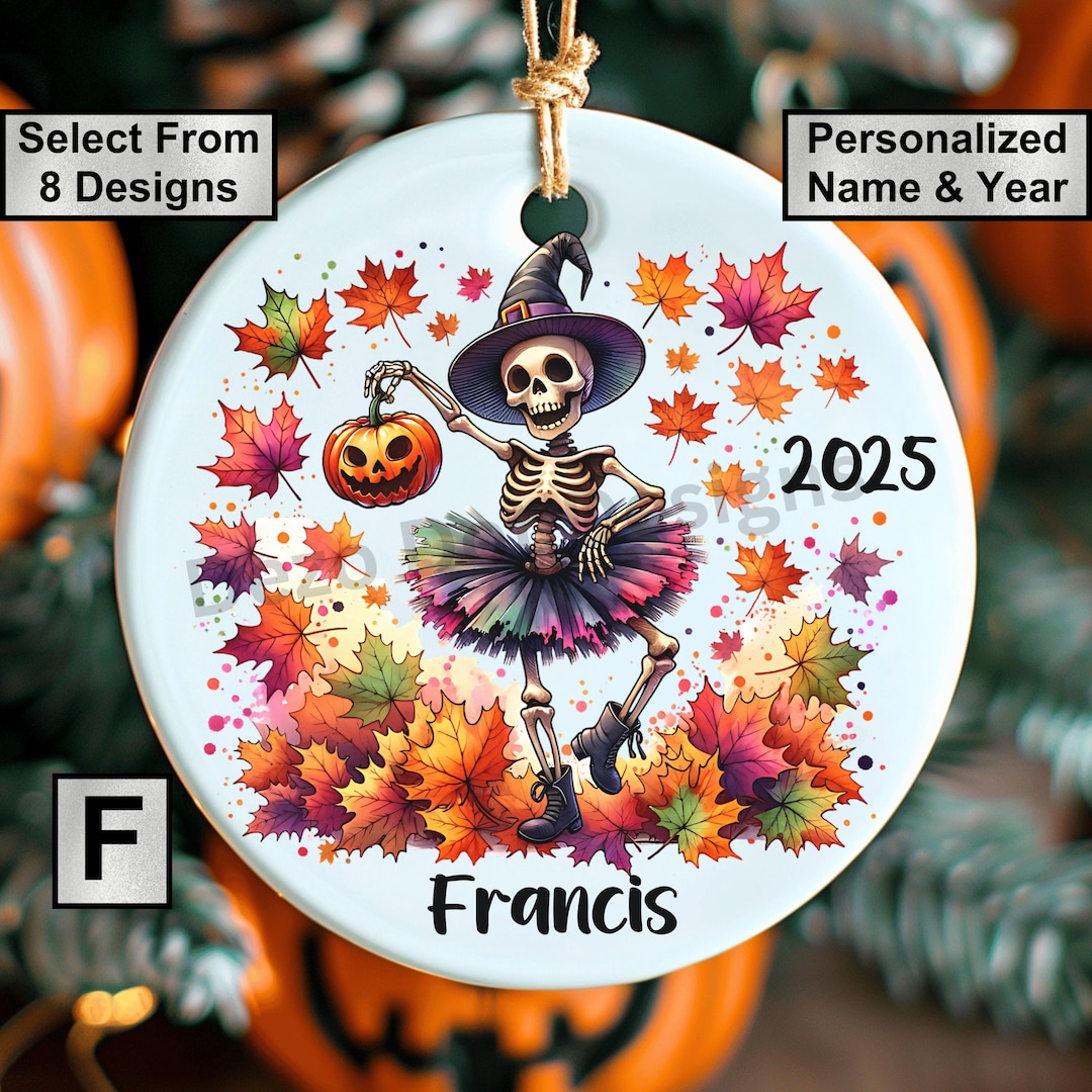 Personalized Ceramic Cute Skeleton Dancing in Tutu Halloween Ornament ...