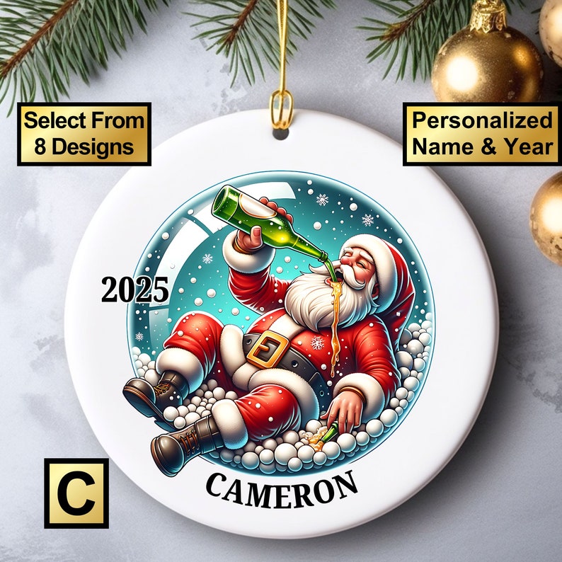 Personalized Funny Drunk Santa Enjoying A Beer Ceramic Christmas ...