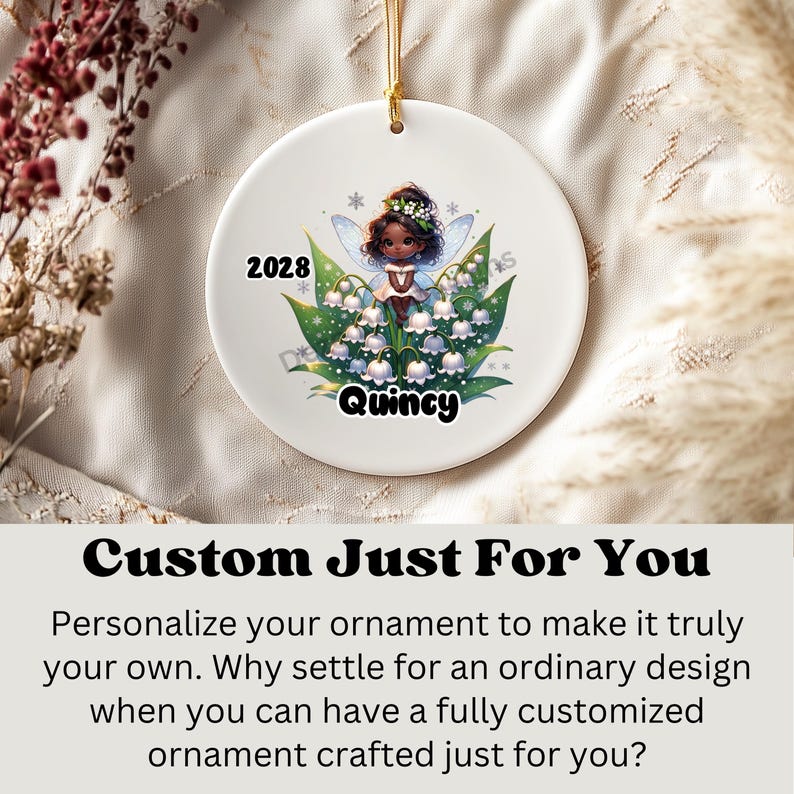 Personalized Ceramic Cute Black Fairy on October Birth Month Flower ...