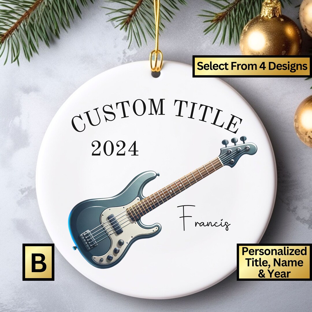 Personalized Bass Guitar Ceramic Christmas Ornament Gift, Customizable ...
