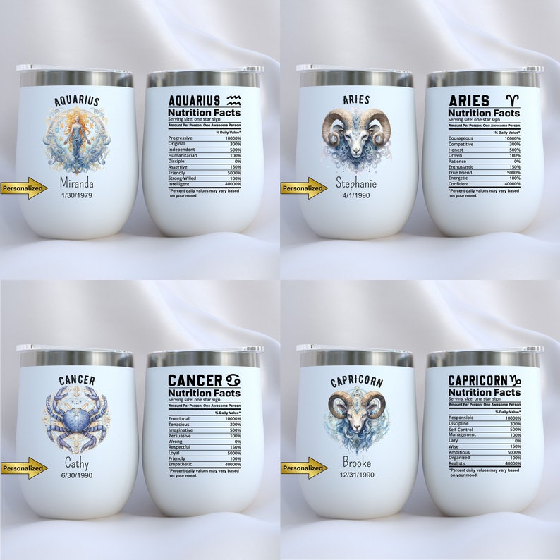 Personalized Aquarius Zodiac Sign Wine Tumbler Birthday Gift for Her ...