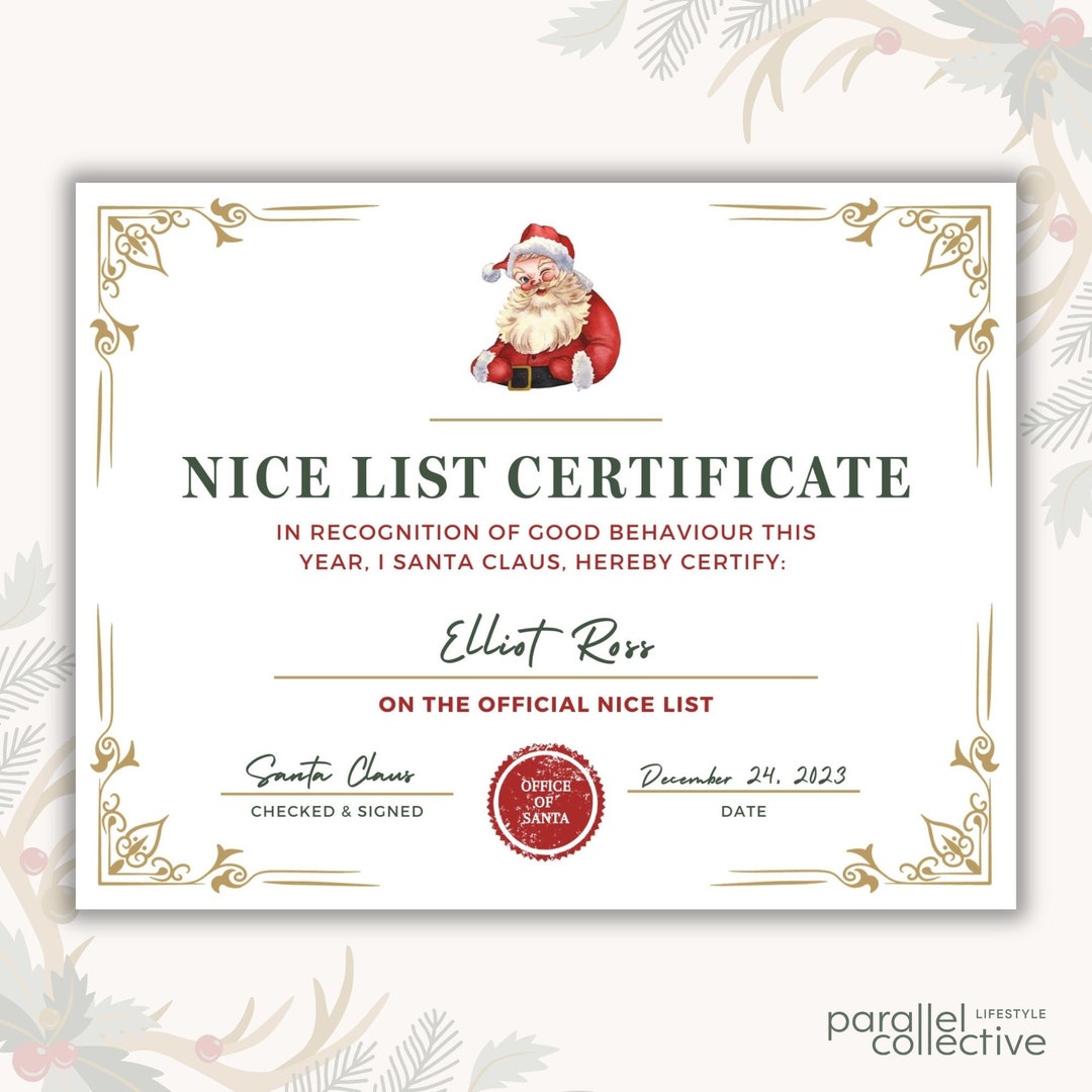 EDITABLE Nice List Certificate Printable Santas Nice List - Etsy UK