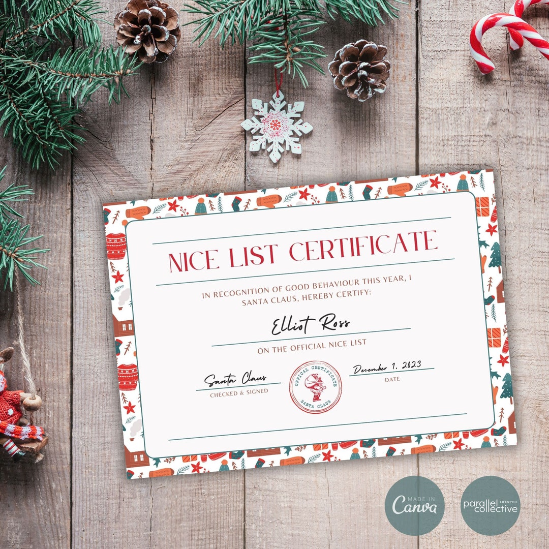 EDITABLE Nice List Certificate Printable Santas Nice List - Etsy