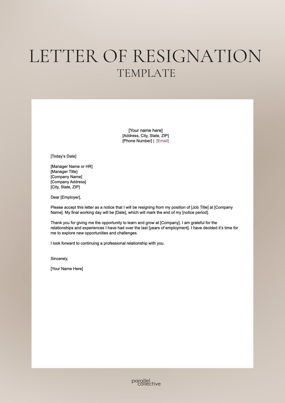 Resignation Letter Template Professional Digital Download - Etsy Canada