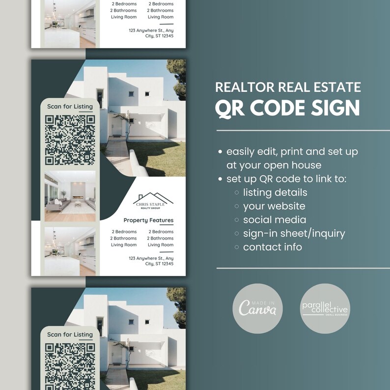 QR Code Sign Real Estate Realtor Template Open House - Etsy