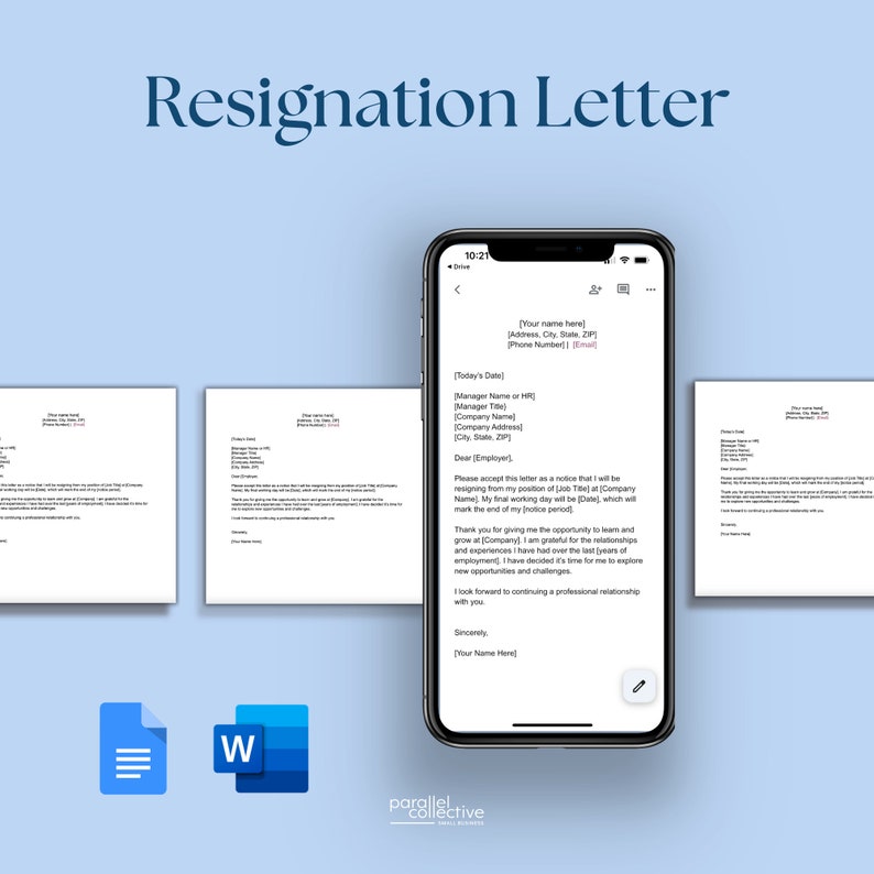 Professional Resignation Letter Letter of Resignation Google Docs Word ...