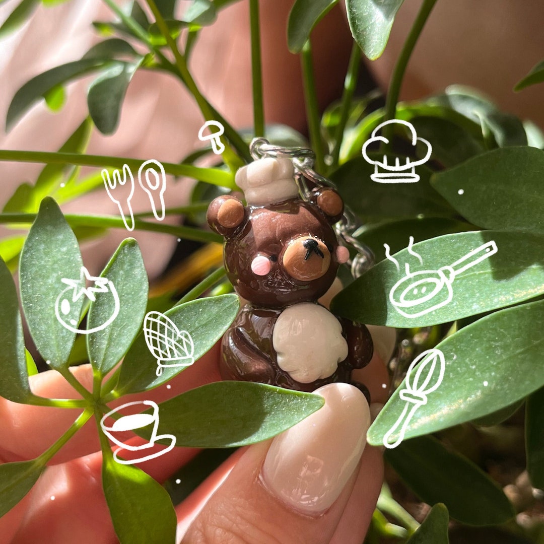 Bear Chef Keychain: Handmade Polymer Clay Charm - Etsy