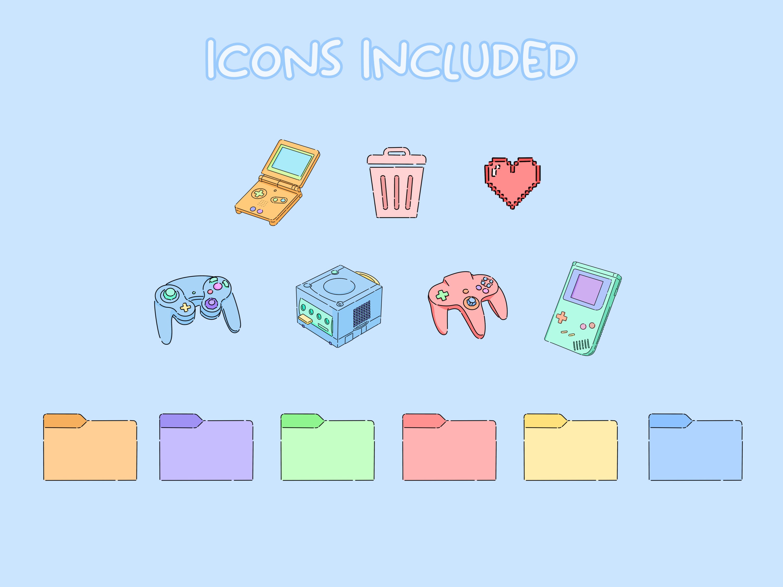 Pastel Game Console Desktop Wallpaper and Icons Set - Etsy