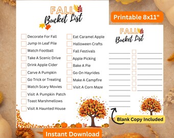 Fall Bucket List Printable, Autumn Bucket List Template, Editable Fall Bucket List, Autumn ...
