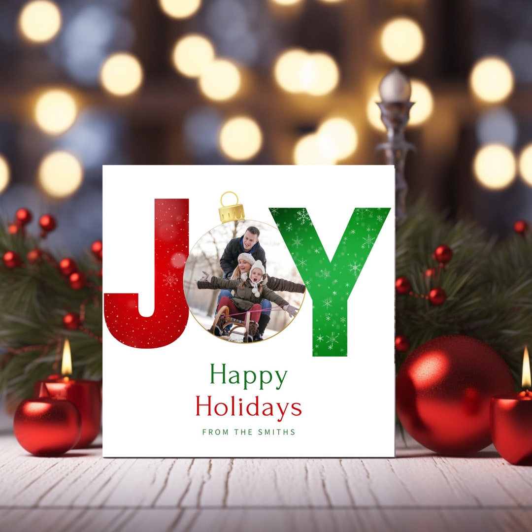 Editable Christmas Card Template, JOY Christmas Photo Card Template ...