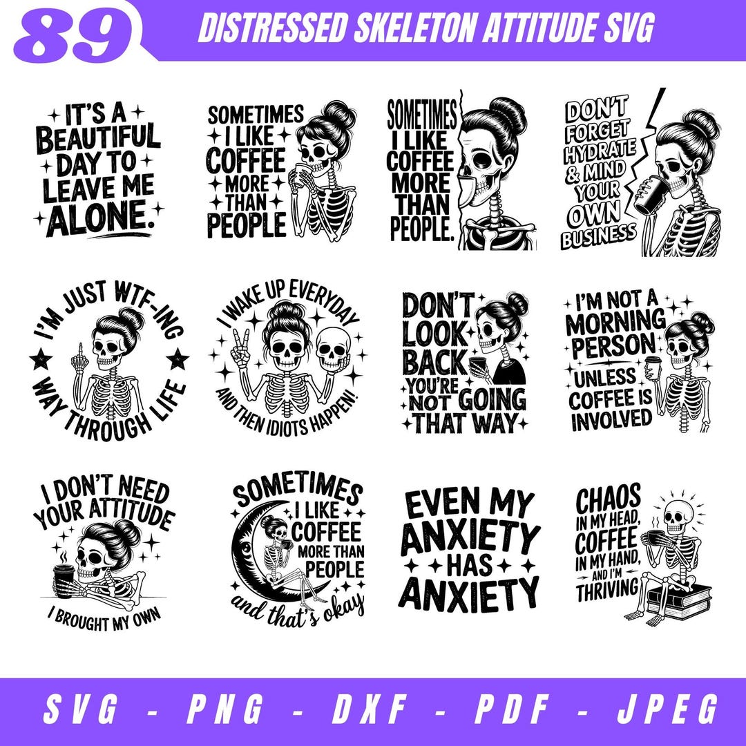 Distressed Skeleton SVG Bundle: Laser Engrave Files, Commercial Use ...