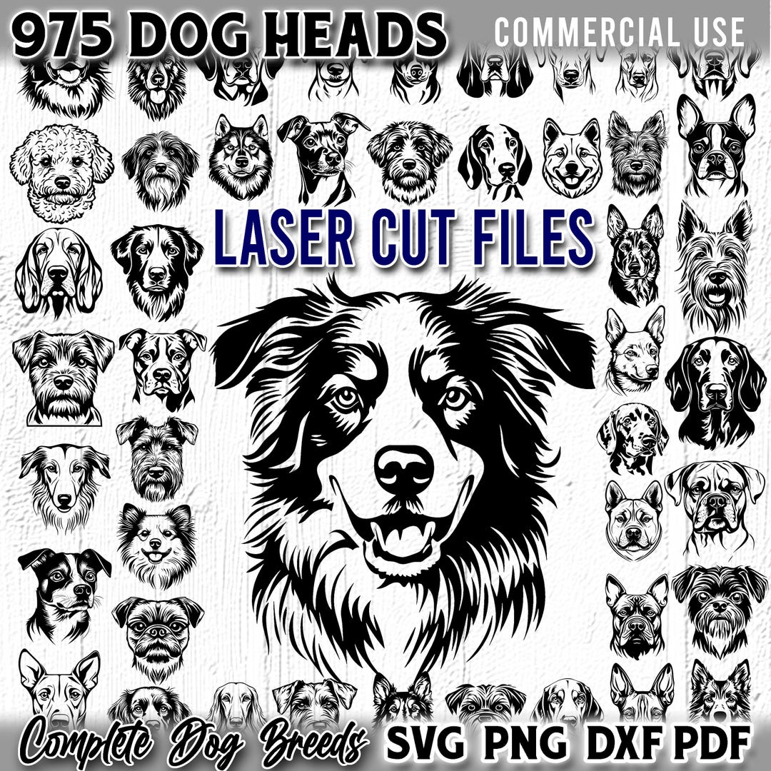 975 Laser Cut Files Dogs Head Front View Complete Breeds Cuttable ...