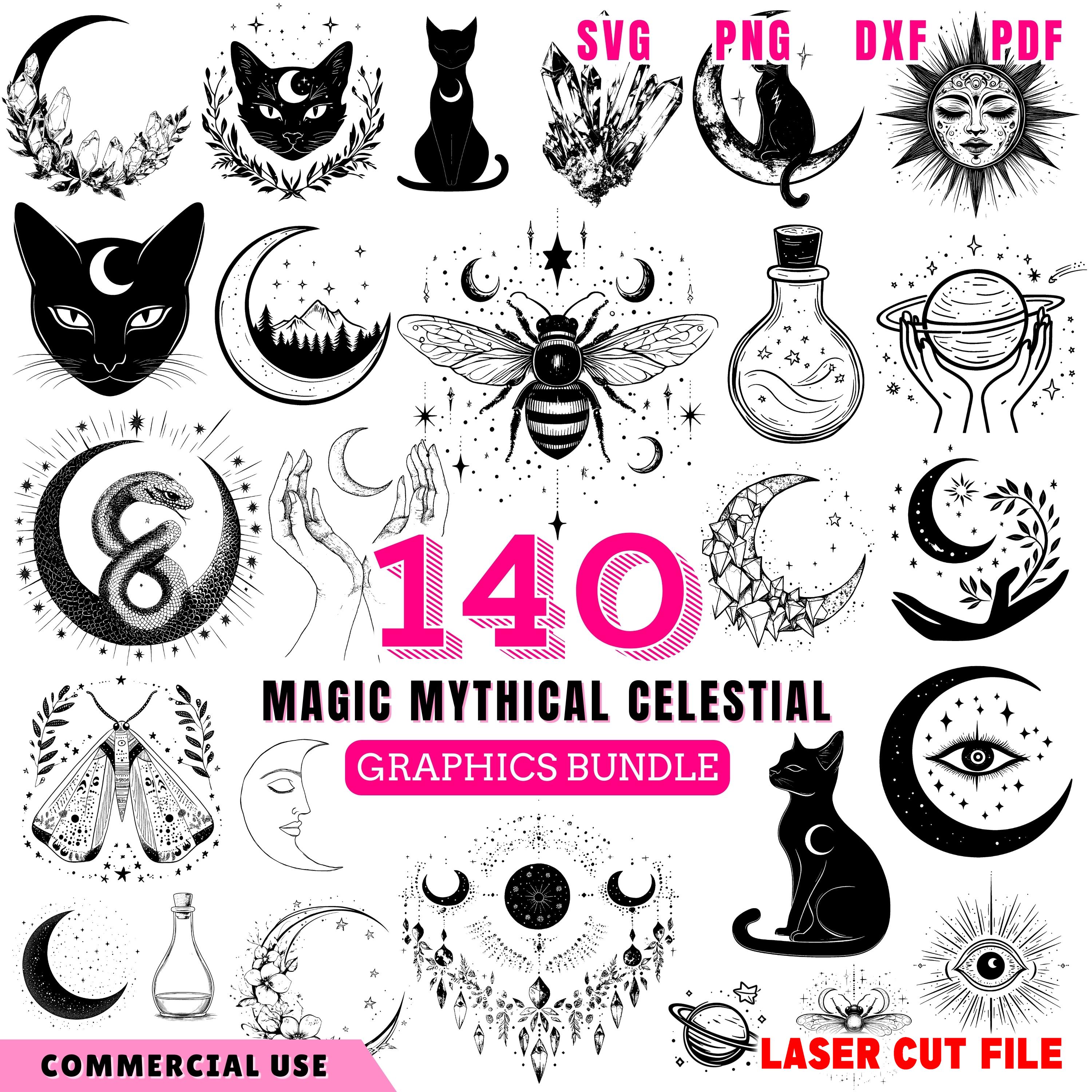 Laser Cut Files Magic Celestial Mystical Graphic Bundle Cuttable Bundle ...