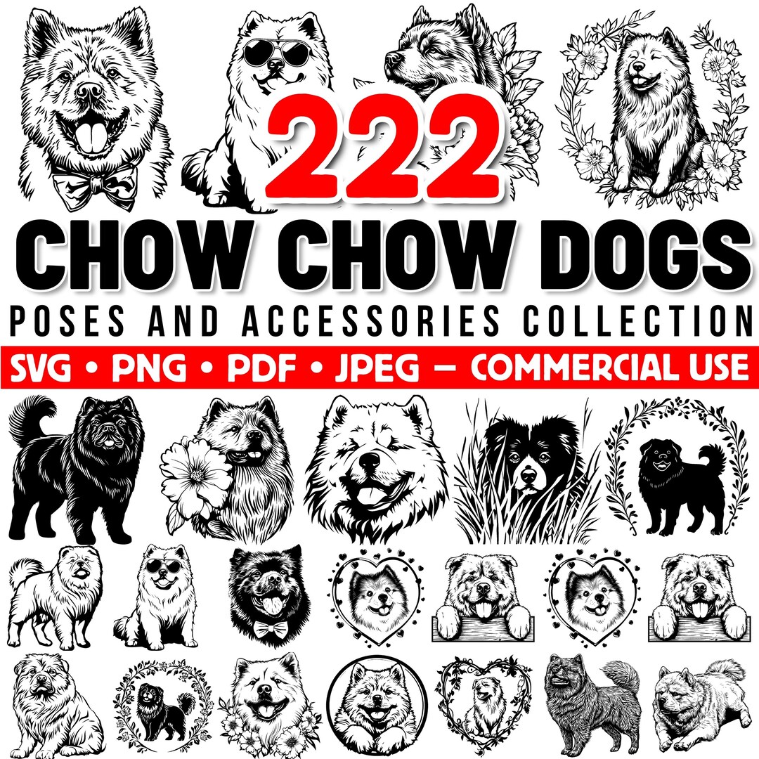 Chow Chow Dog SVG Bundle With Poses and Accessories for Commercial Use ...