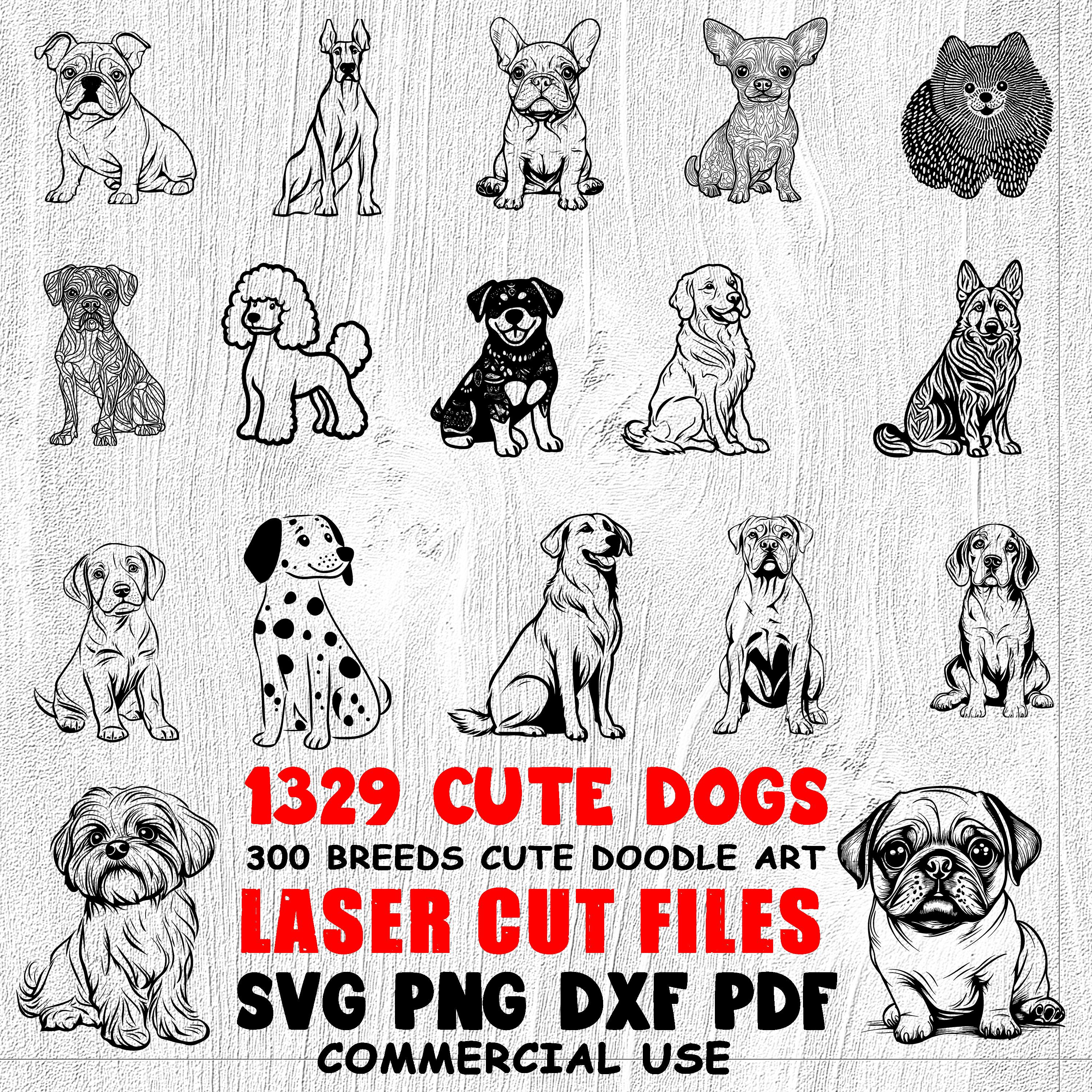 Laser Cut Files 1375 Dogs Cute Version Art 300 Breeds Cute Doodle Art ...
