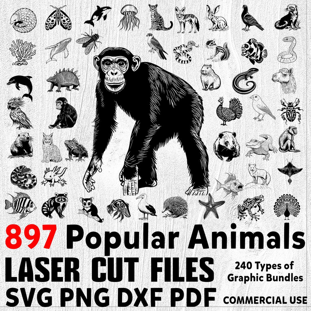 Popular Animal Laser Cut Files Bundle - 240 Unique Graphics, SVG, PDF ...