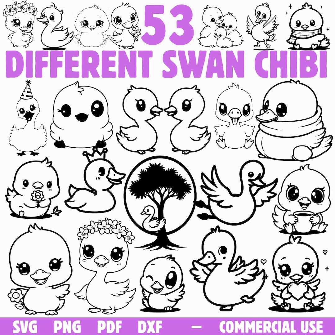 Different Swan CHIBI Svg Png Pdf & Dxf Bundle for Cricut, Instant ...