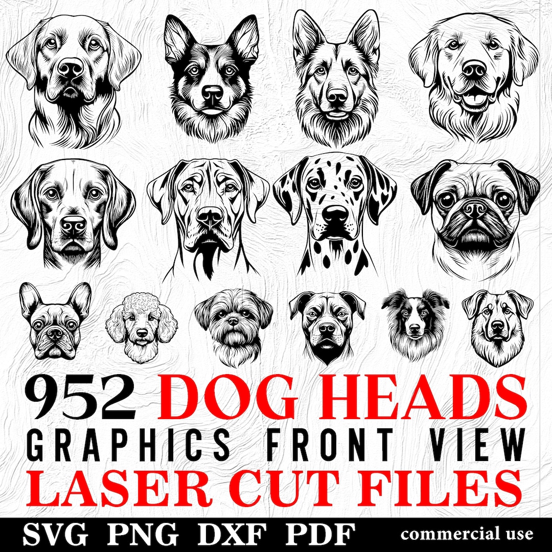 Laser Cut Files Dog 952 Heads Graphics Front View Cuttable Bundle Svg ...