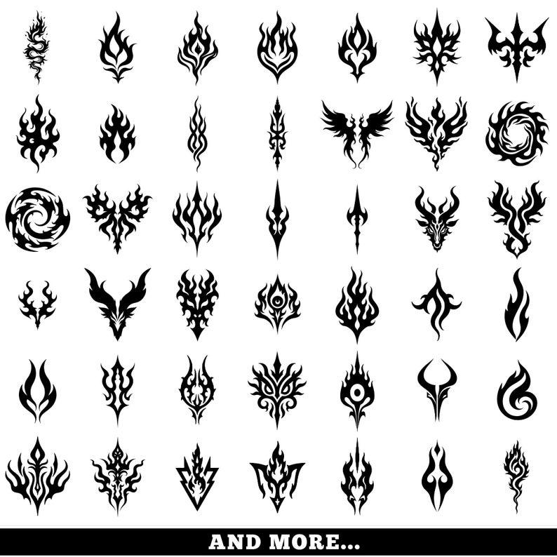 Tribal Flame Tattoo Design: Symmetrical SVG PNG PDF Files (commercial ...