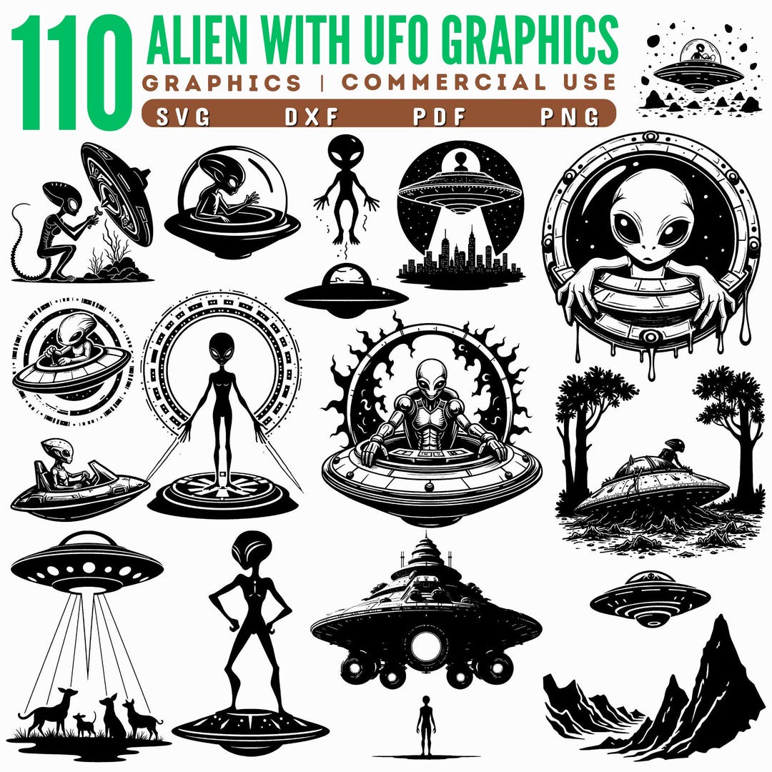 Alien UFO Graphics Bundle, Cricut Cut Files (svg, Png, Pdf) - Etsy