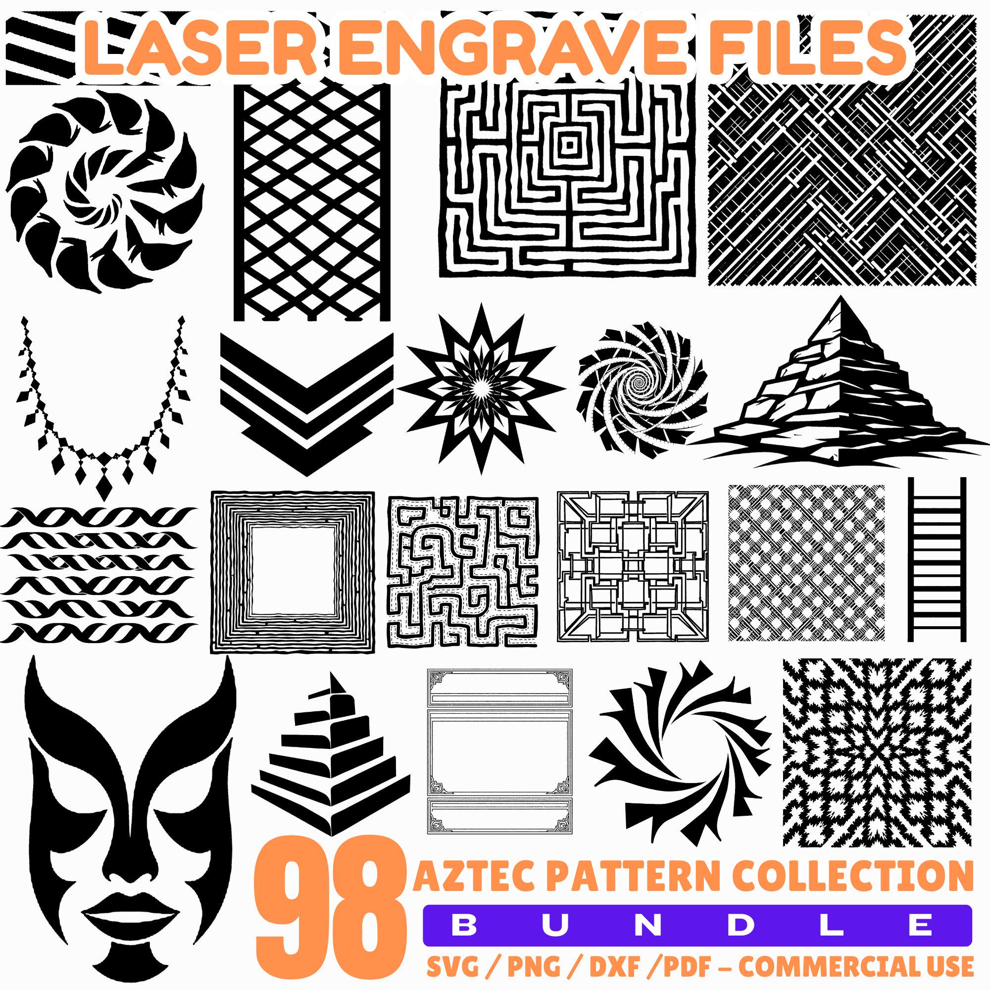 Laser Engrave Files Aztec Pattern Svg Png Pdf & Dxf Bundle Instant ...