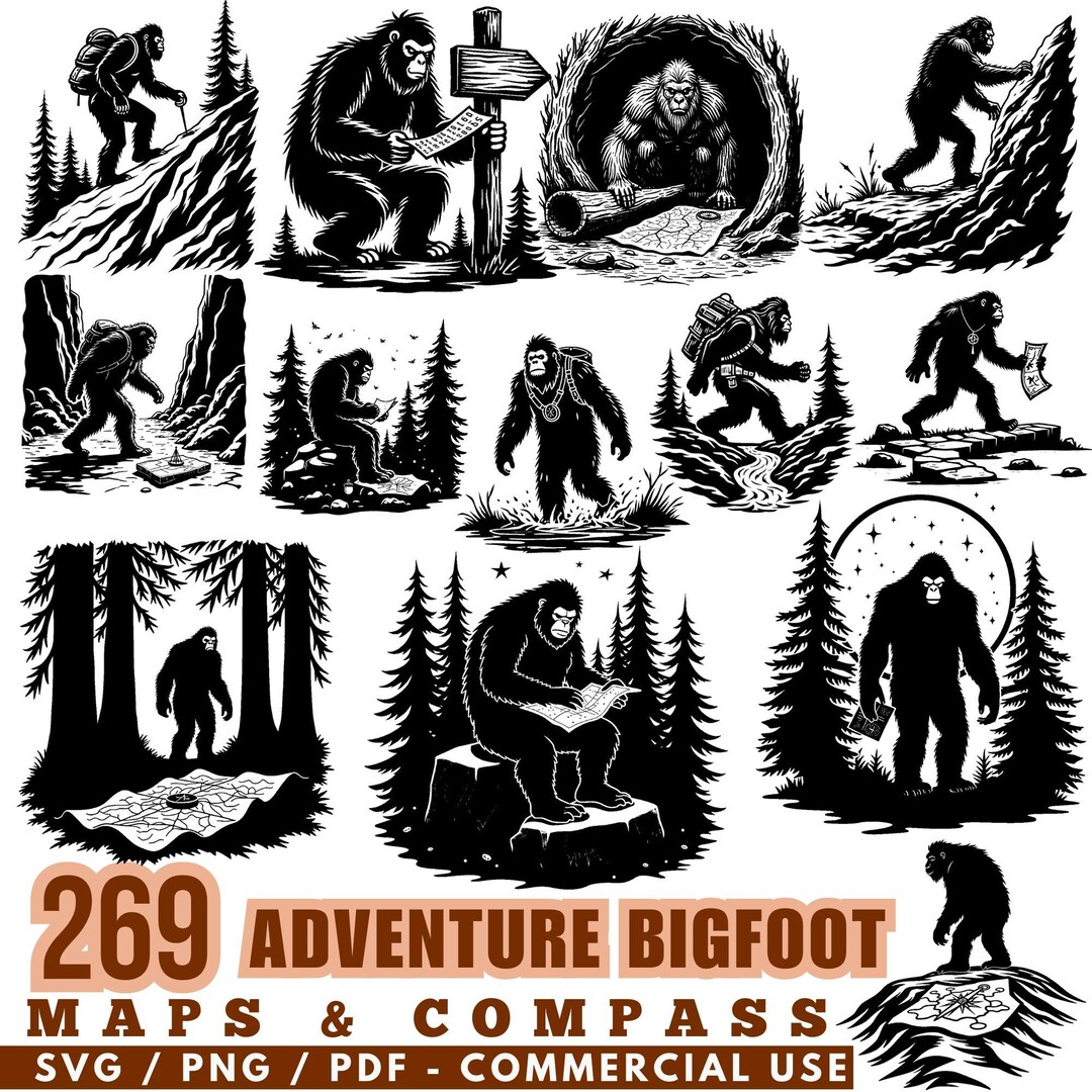 Bigfoot Adventure SVG Bundle: Maps & Compass Clipart (commercial Use ...