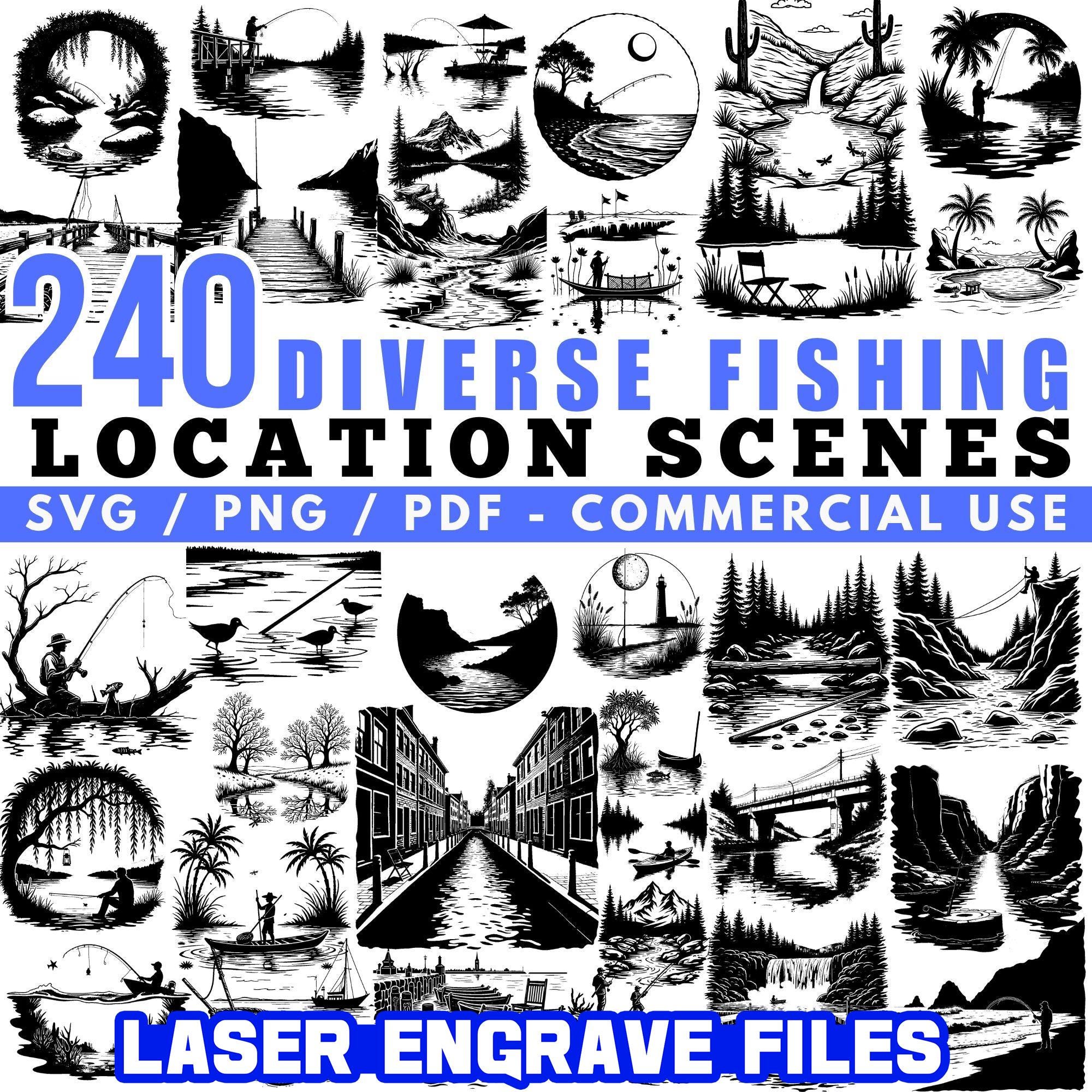 Fishing Scene Laser Engrave Files: SVG, PNG, PDF Bundle (commercial Use ...