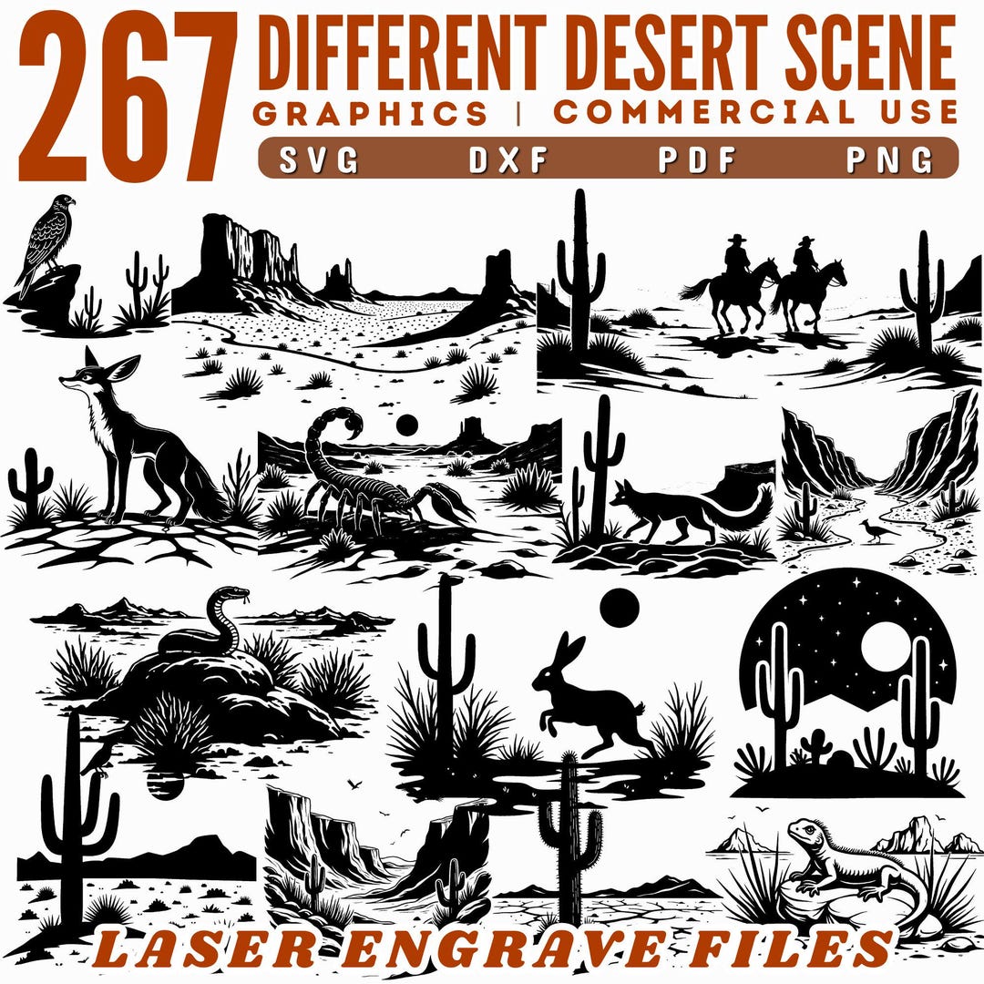Desert Scene Laser Engrave Files, SVG PNG PDF Bundle - Etsy