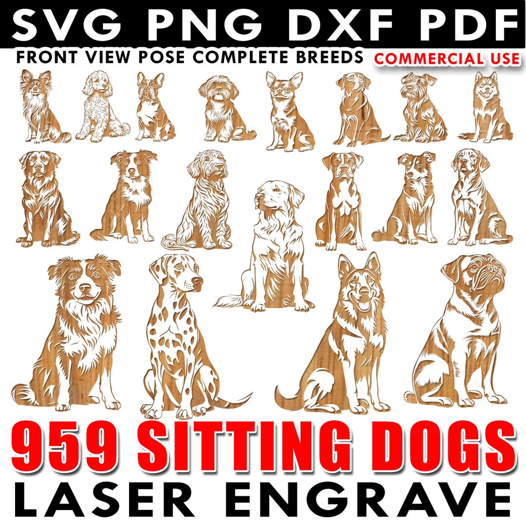 959 Sitting Dogs Front View Pose Complete Breeds Laser Engraving Files ...