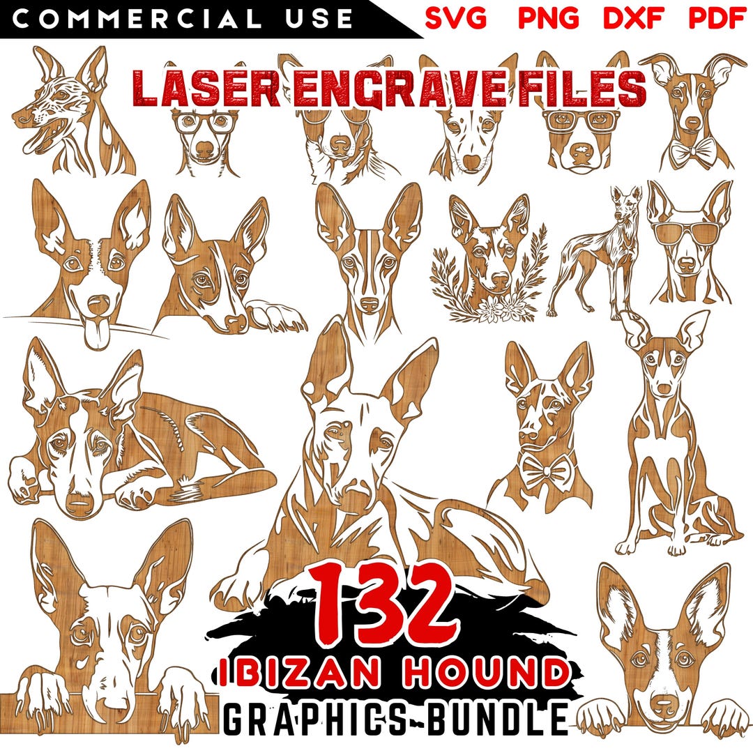 Laser Engraving Files Ibizan Hound Dog Bundle Graphics Bundles Svg Dxf ...