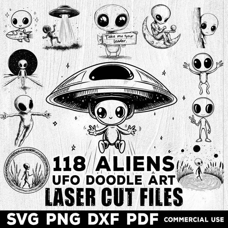 Laser Cut Files Ufo Alien Doodle Art Creative Theme Cuttable Bundle Svg ...
