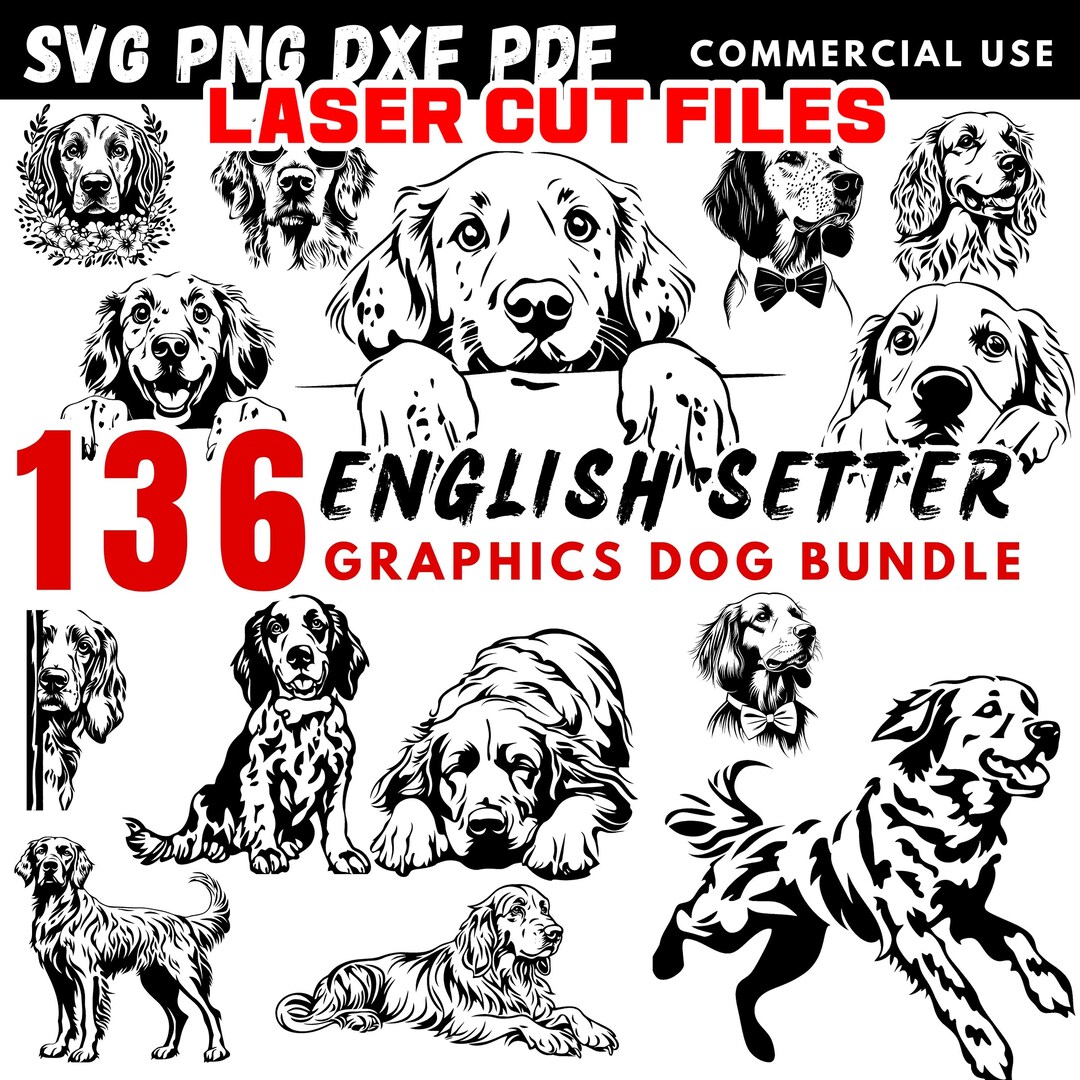 Laser Cut Files English Setter Dog Bundle Graphics Cuttable Bundle Svg ...