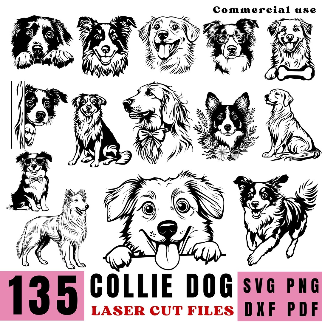 Laser Cut Files Collie Dog Graphic Bundle Cuttable Bundle Svg Dxf Pdf ...