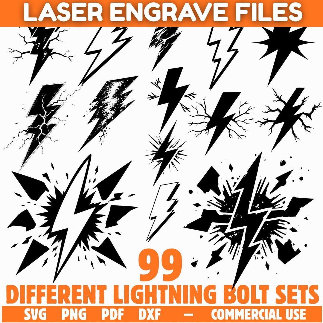 Laser Engrave Files Different Lightning Bolt Sets Svg Png Pdf & Dxf ...