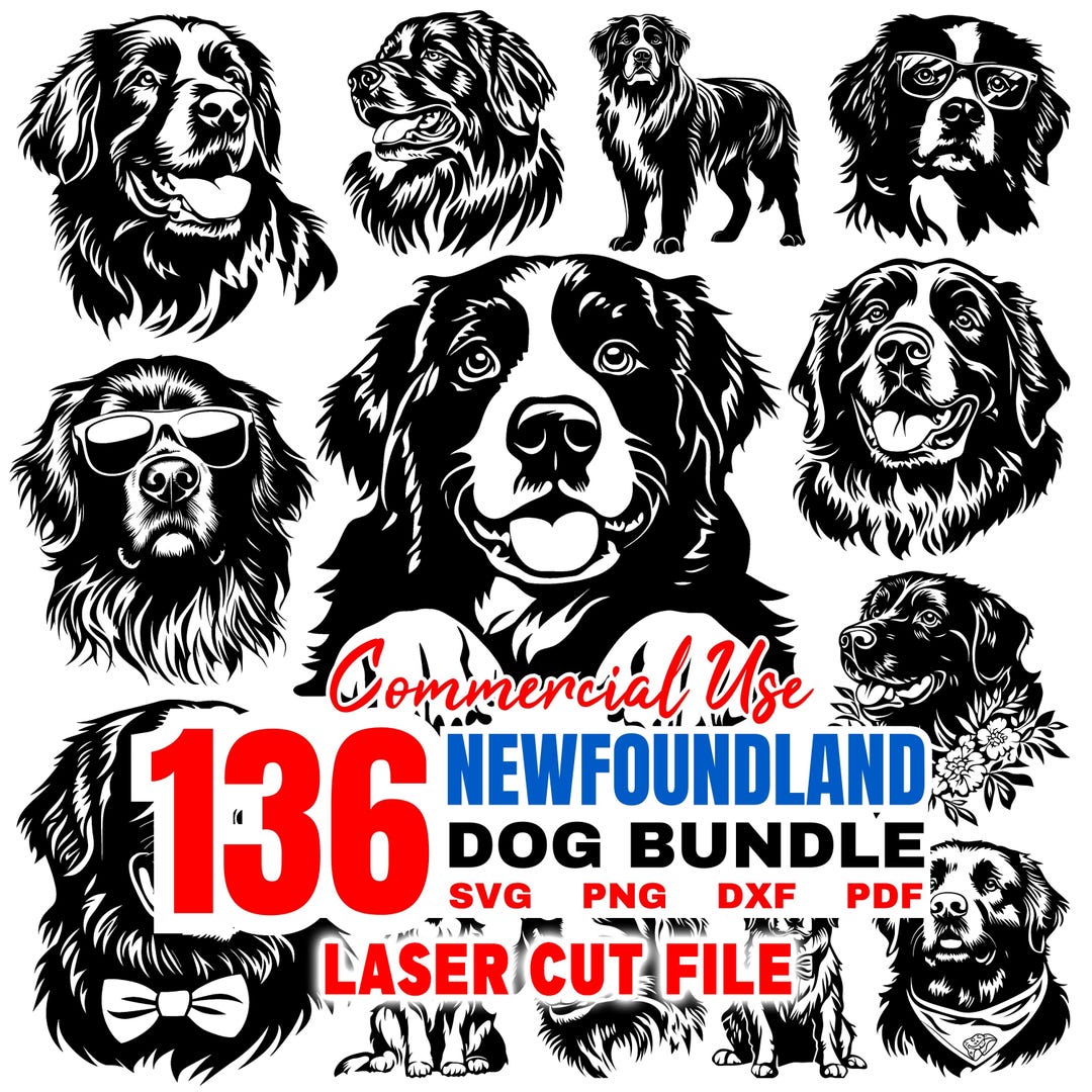 Laser Cut Files Newfoundland Dog Bundle Graphics Cuttable Bundle Svg ...