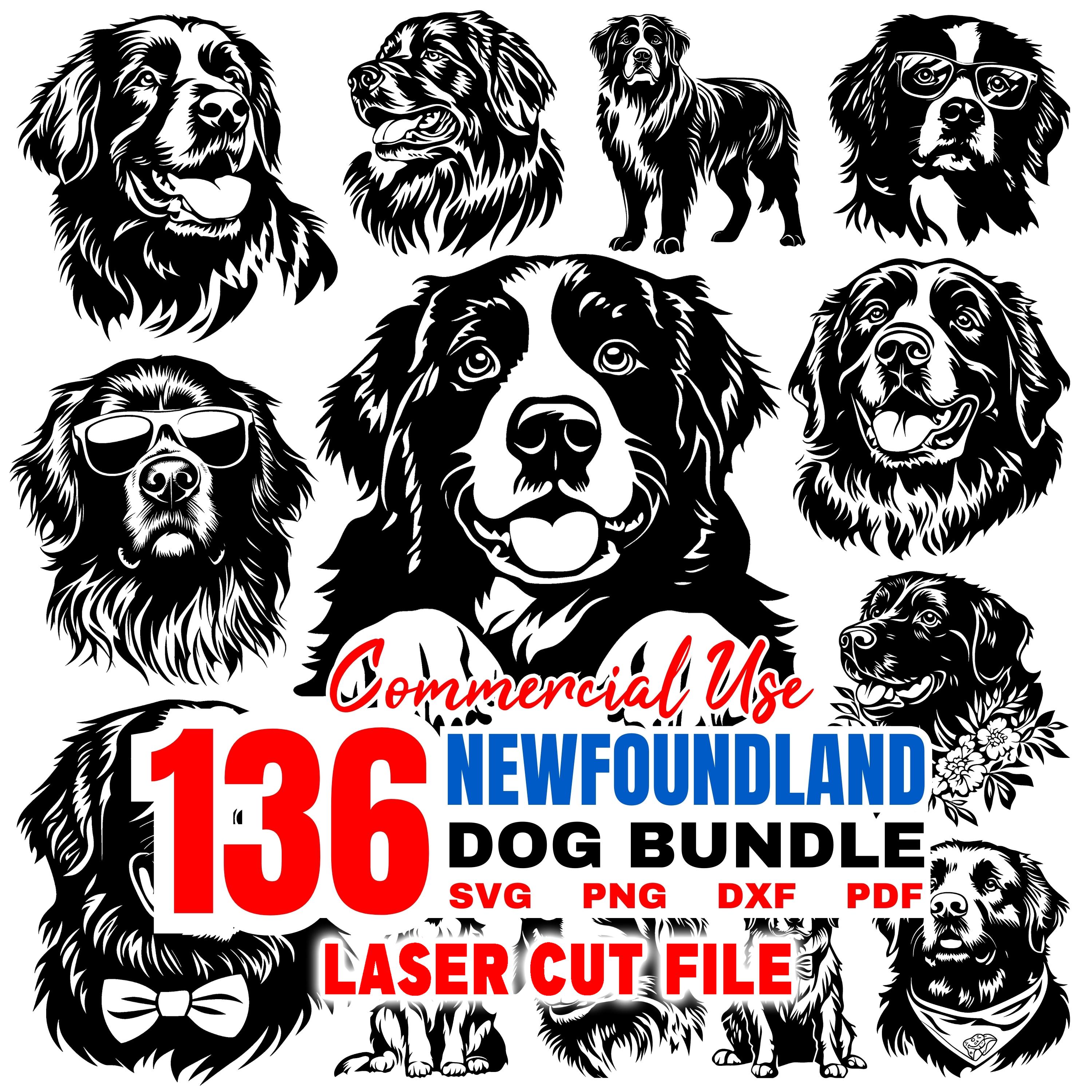 Laser Cut Files Newfoundland Dog Bundle Graphics Cuttable Bundle Svg ...