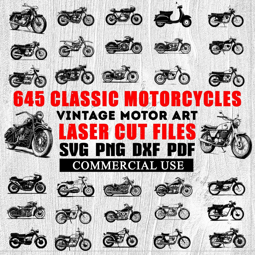 Laser Cut Files Classic Motorcycles Vintage Motor Art Cuttable Bundle ...