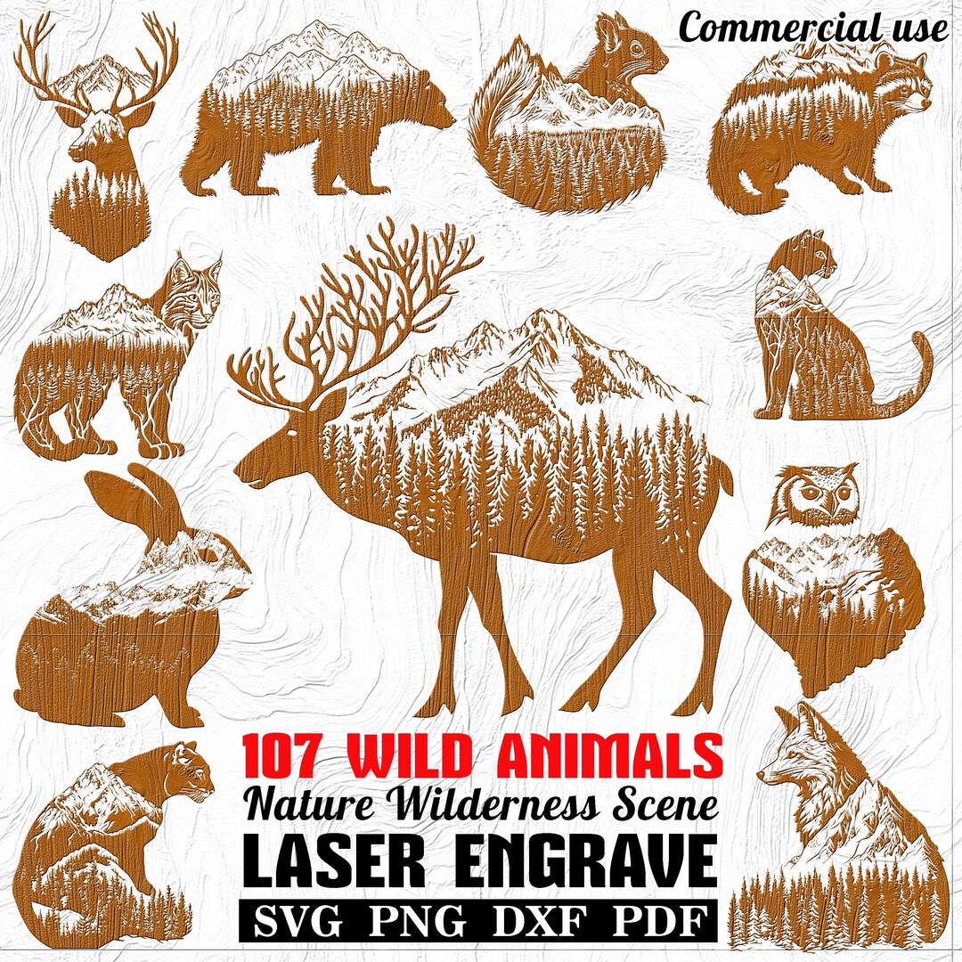 Laser Engraving Files Wild Animals Nature Wilderness Scene Bundles Svg ...