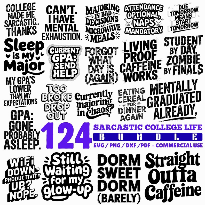 Sarcastic College Life Svg Png Pdf & Dxf Bundle for Cricut Crafts ...