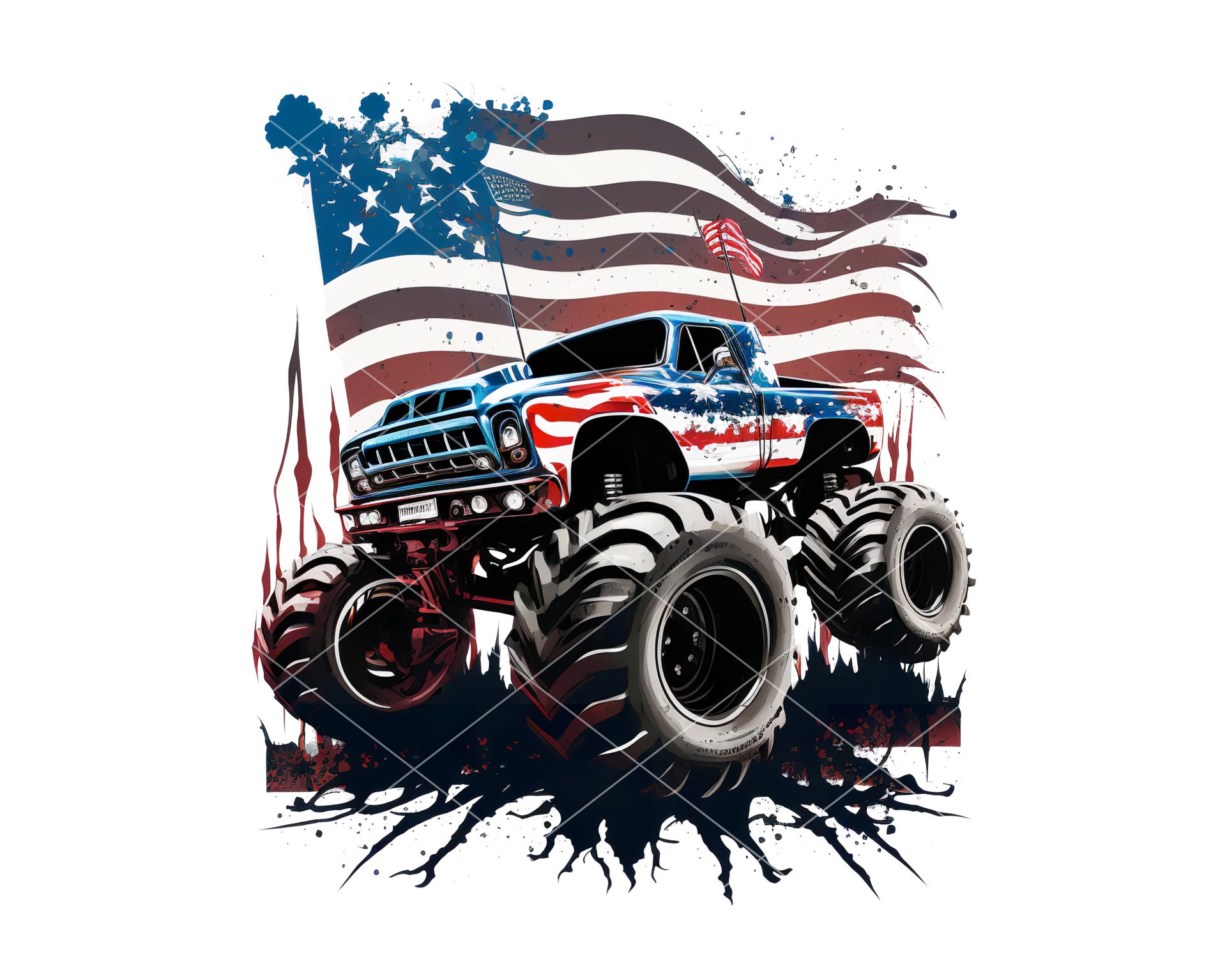 American Flag Monster Truck PNG Sublimation, Retro 4th of July USA ...