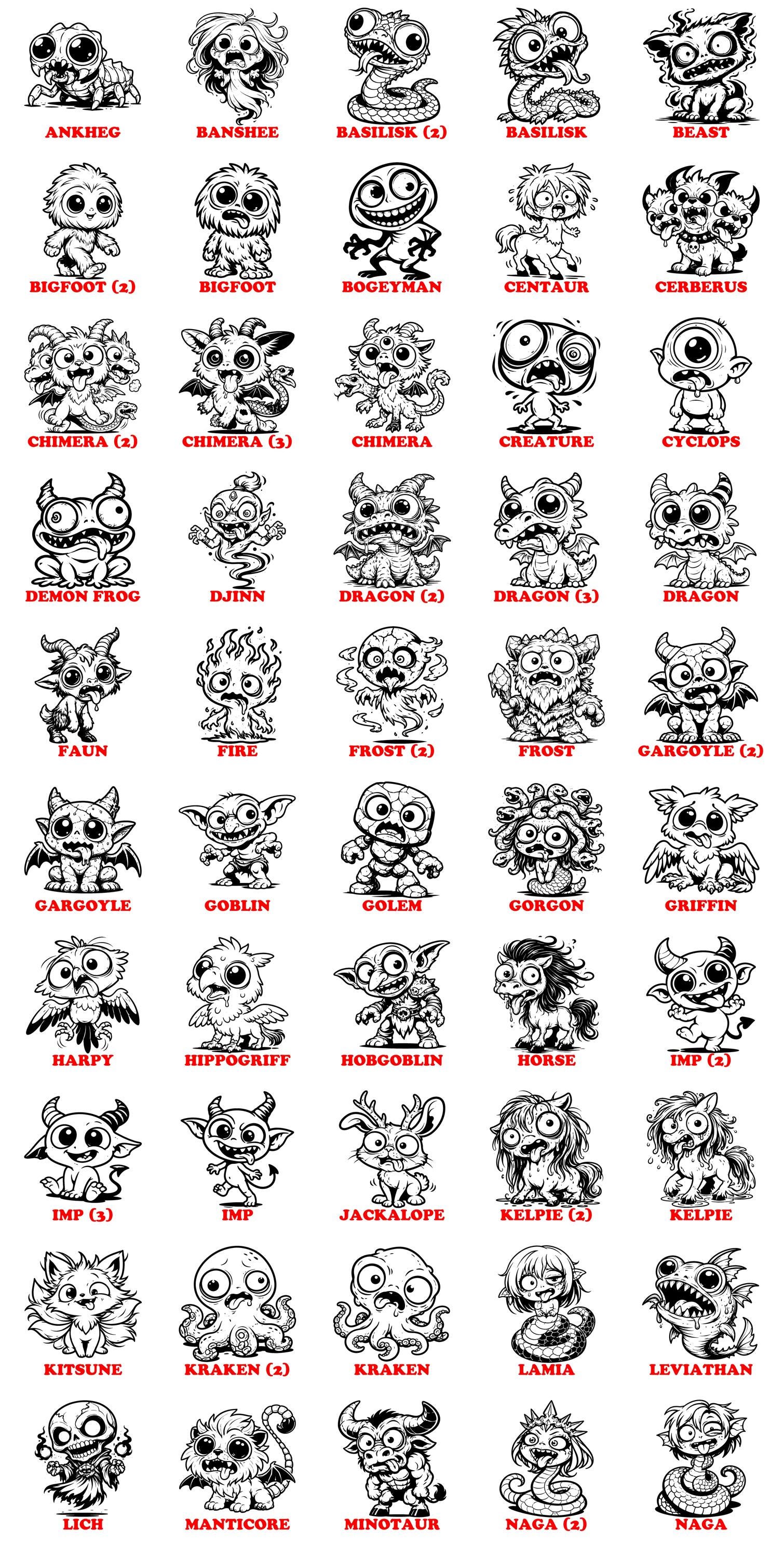 Deformed Mythical Chibi Svg Png Pdf & Dxf Bundle for Cricut Craft ...