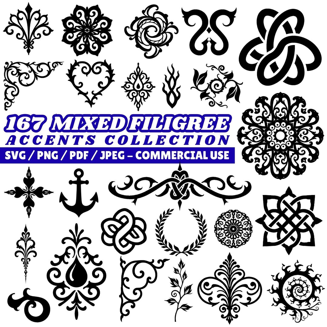 Filigree Accents Collection: SVG, PNG, PDF Files for Commercial Use ...