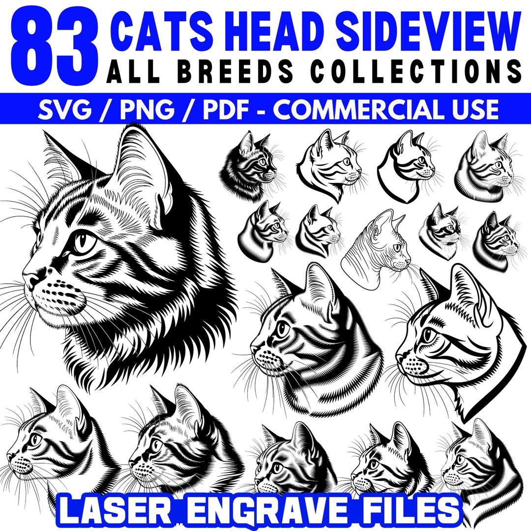Laser Cut Cats Head SVG Bundle: All Breeds, Commercial Use (digital ...