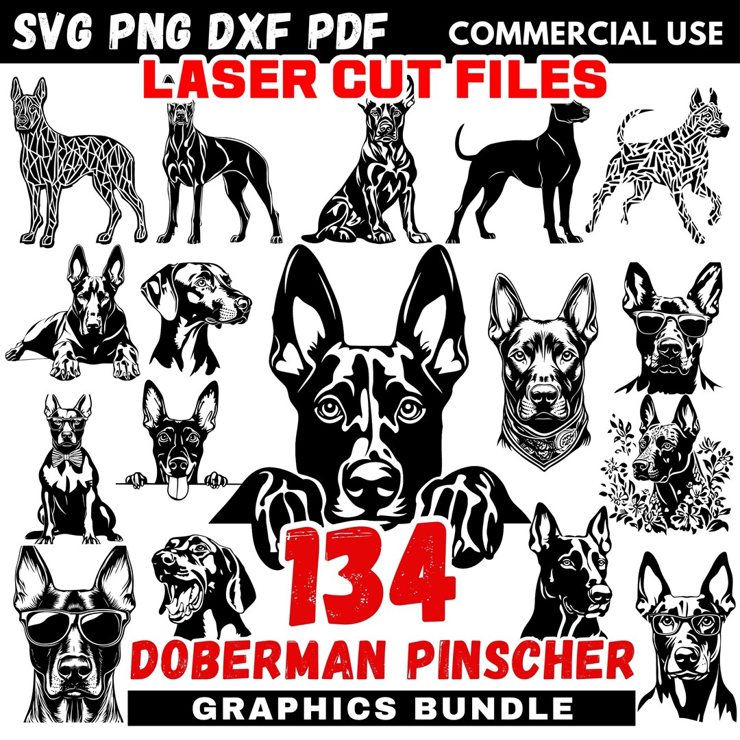 Laser Cut Files Doberman Pinscher Dog Bundle Graphics Cuttable Bundle ...
